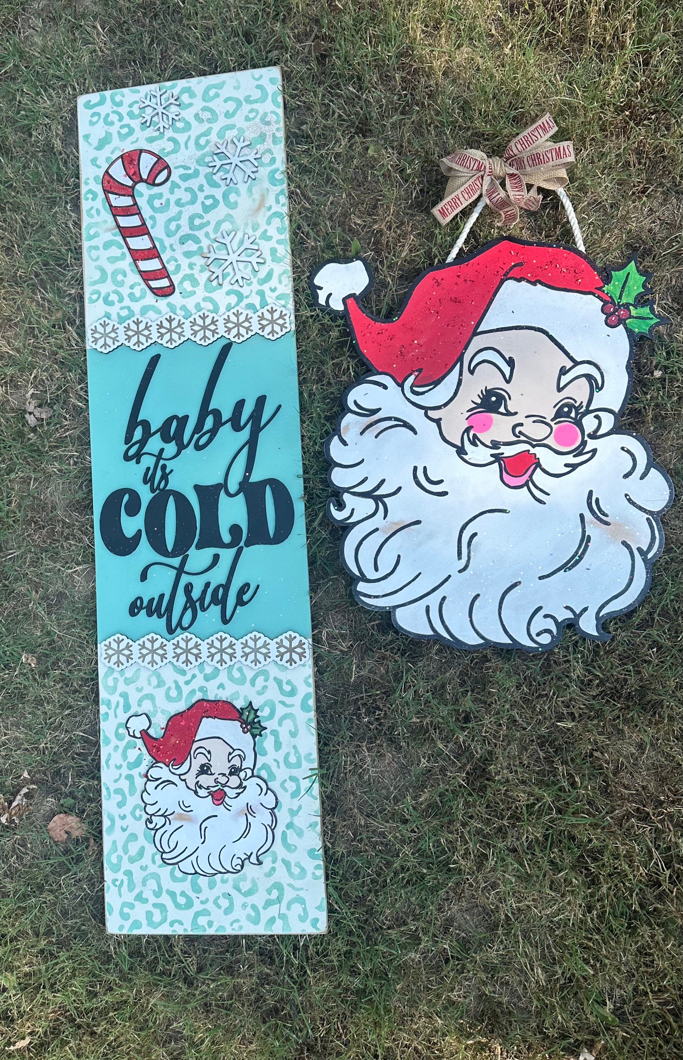 Santa Door Hanger & Leaner Set: Santa Christmas Decor Vintage – The ...